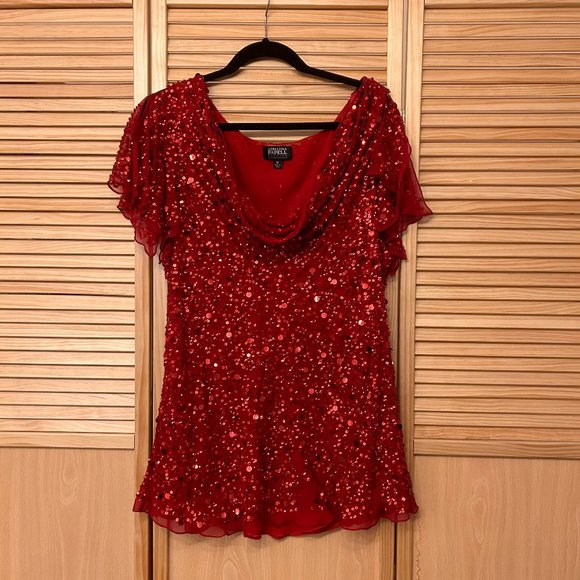 Adrianna Papell | Tops | Red Sequins Adrianna Papell Evening Essentials ...